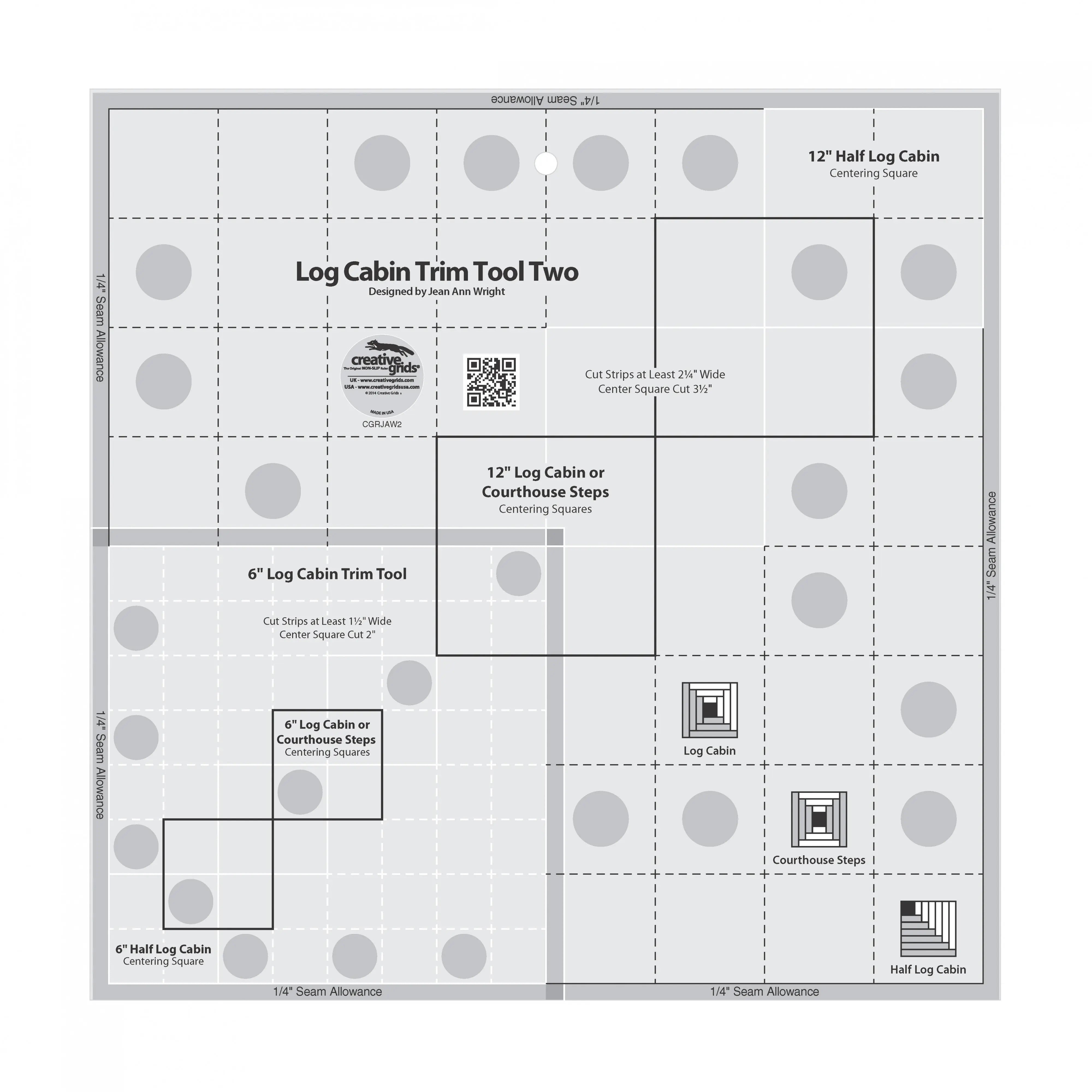 Creative Grids Log Cabin Trim Tool Two 6in & 12in Blocks Quilt Ruler ...